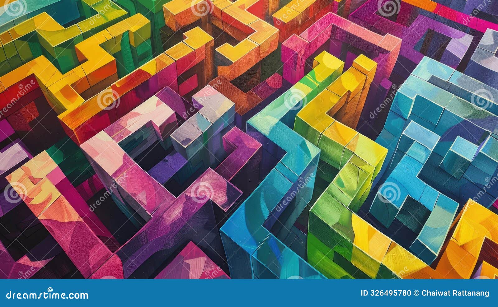 Rainbow-colored Wooden Labyrinth Abstract Illustration with Intricate ...