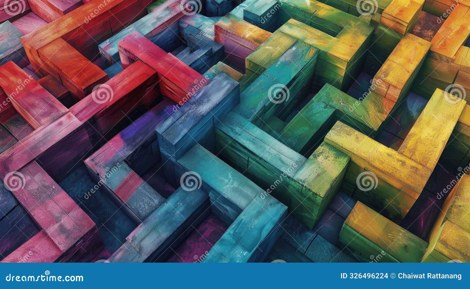 Rainbow-colored Wooden Labyrinth Abstract Illustration with Intricate ...