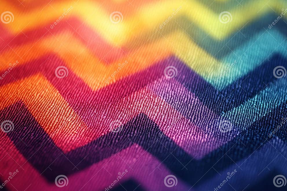 Rainbow Colored Zigzag Pattern Creating a Vibrant Design on Woven Fabric, Ideal for Backgrounds ...