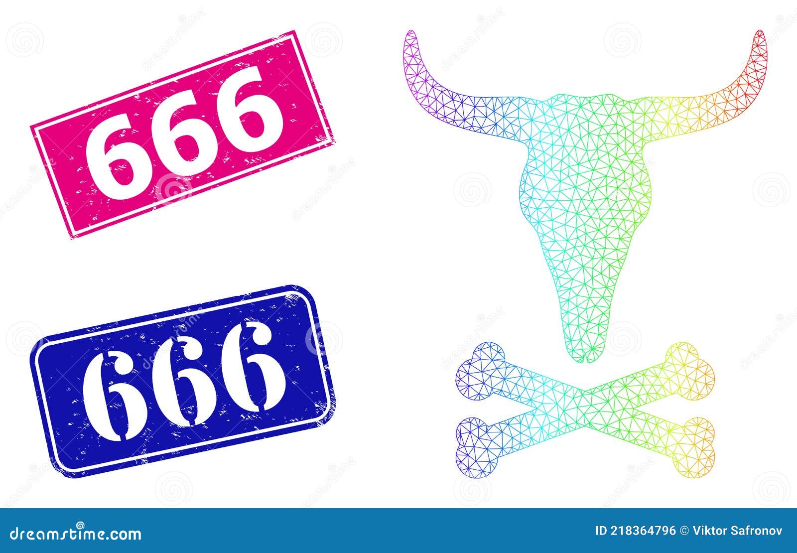 Grunge 666 Badges and Spectrum Mesh Gradient Dead Bull Bones Stock ...