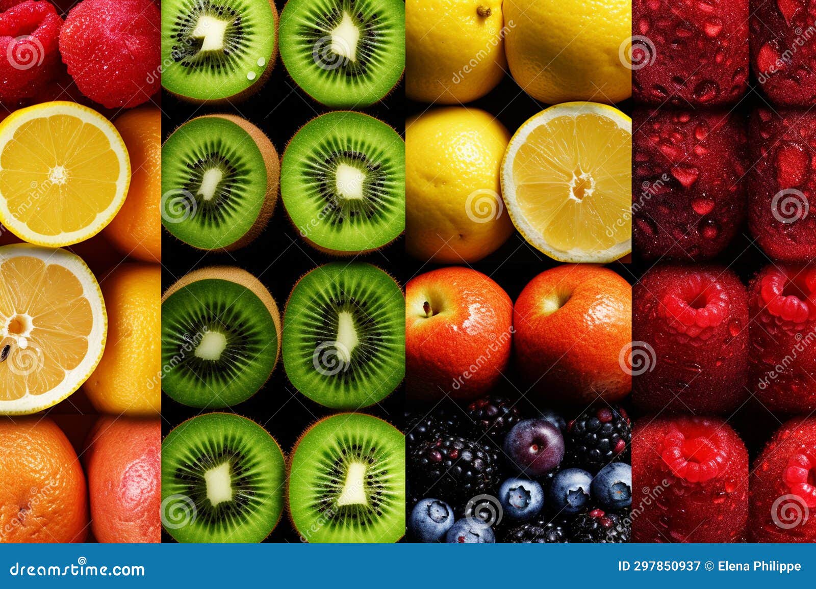 Rainbow Colorful Mix Stripes Collage with Fresh Summer Fruit. AI ...