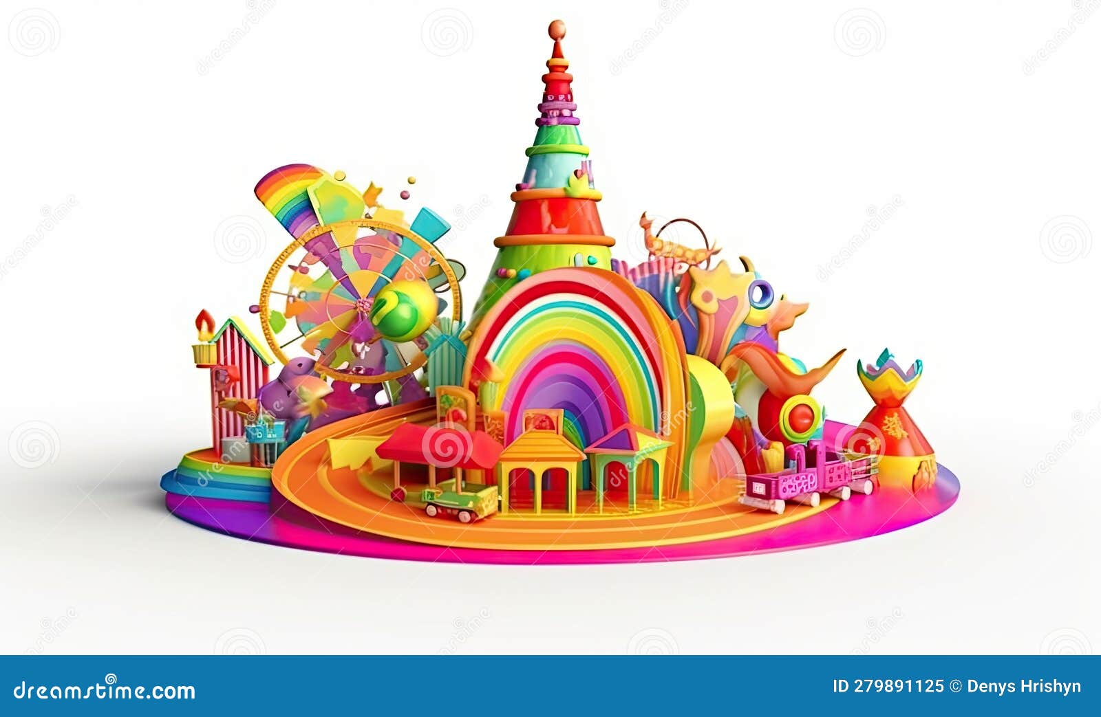 Rainbow Colors and Abstract Shapes Create Fantasy Carnival Scene ...