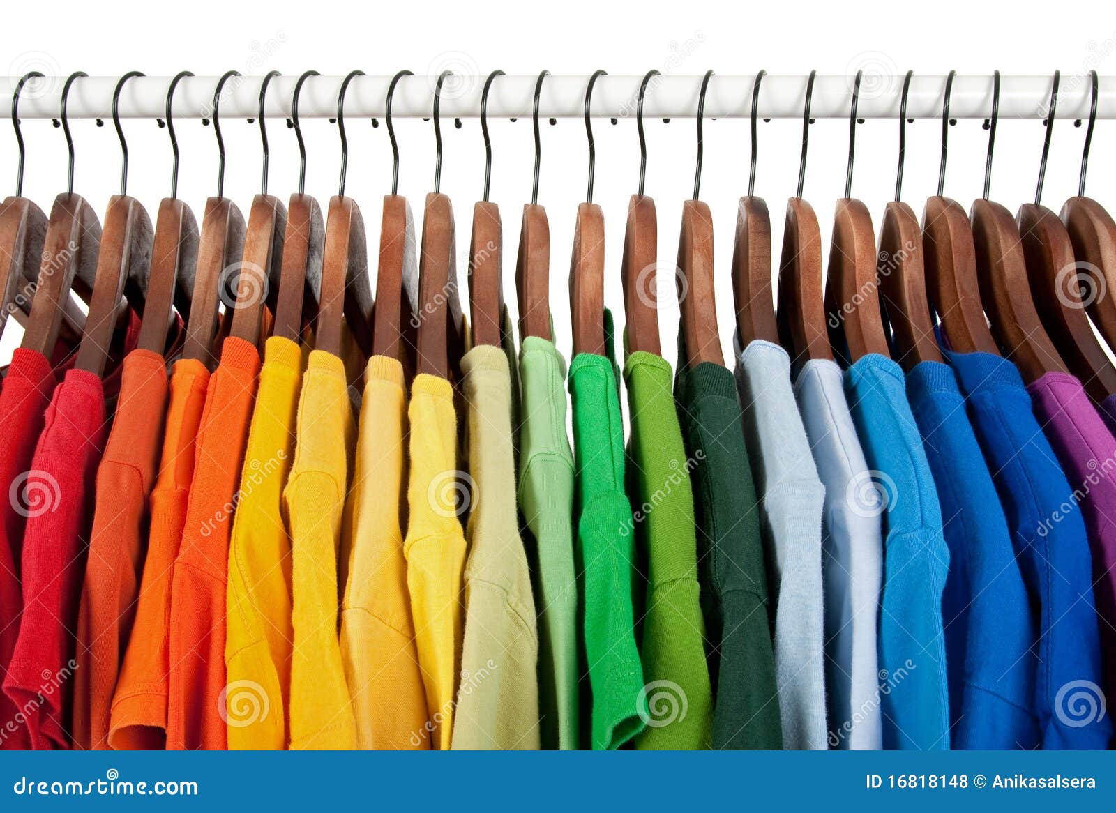Rainbow Colors, Clothes on Wooden Hangers Stock Photo - Image of ...