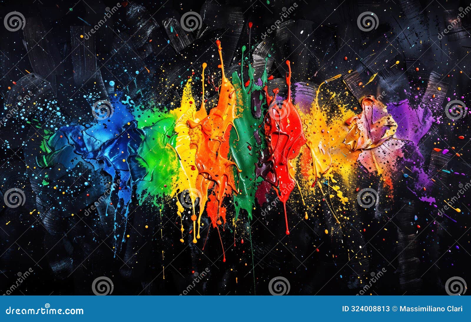 Rainbow Colors Exploding on Black Background Creating Abstract Painting ...