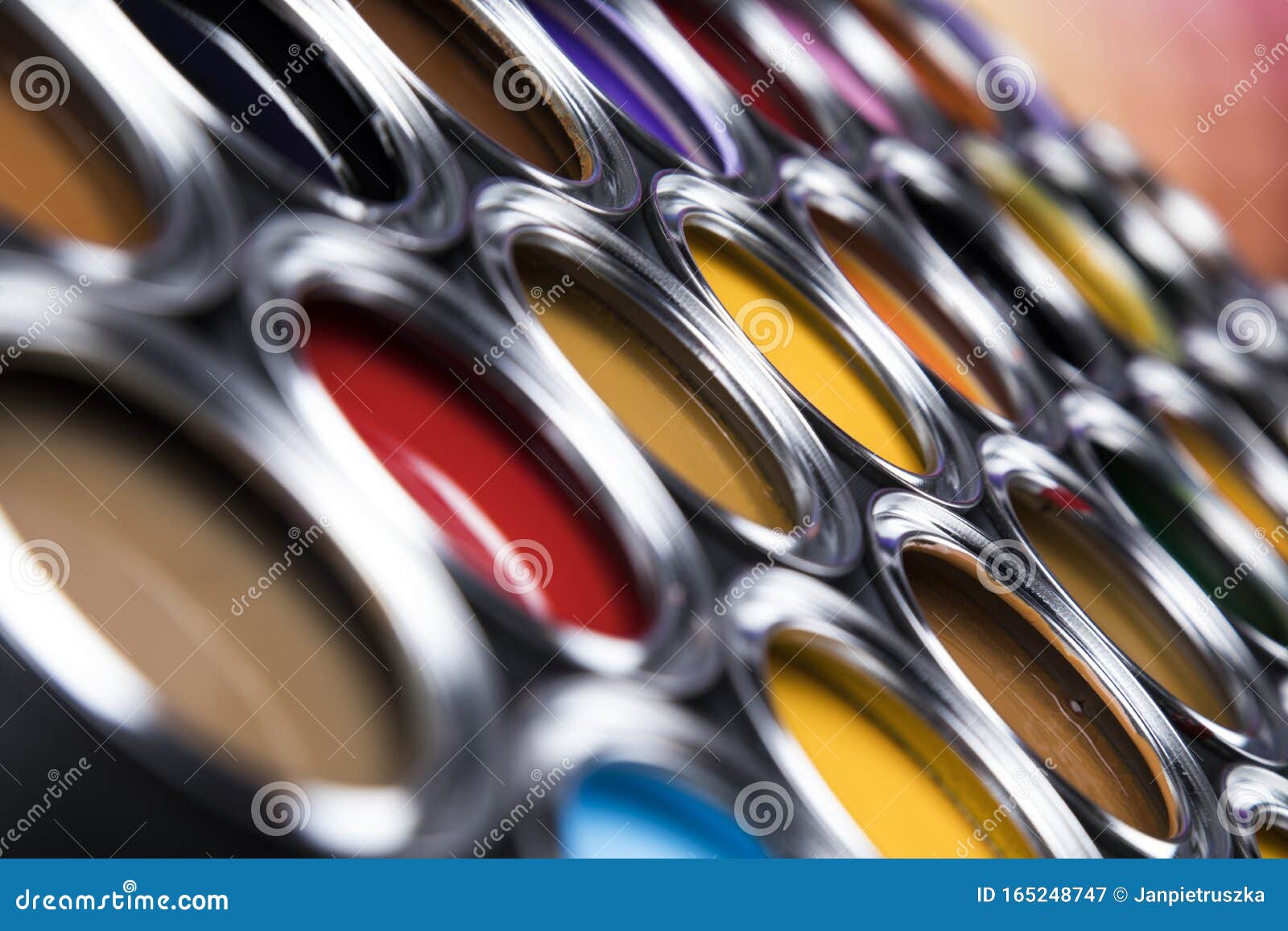 Rainbow Colors, Group of Tin Metal Cans Stock Image - Image of color ...