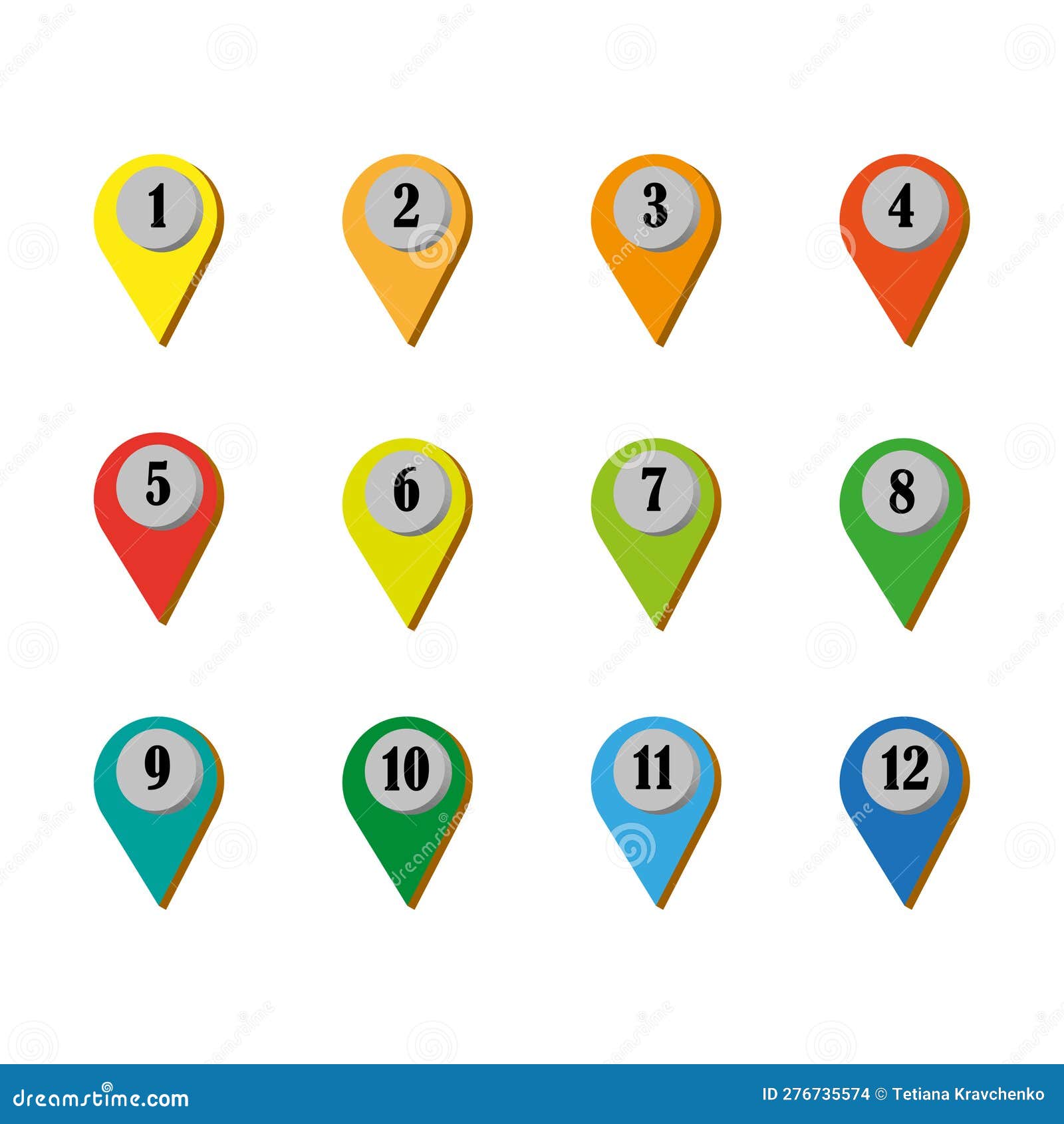 Rainbow Colors Map Point Markers Set with Number. Vector Illustration ...