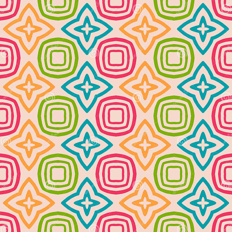 Rainbow Colors Seamless Geometric Repeat Pattern on Cream Background ...