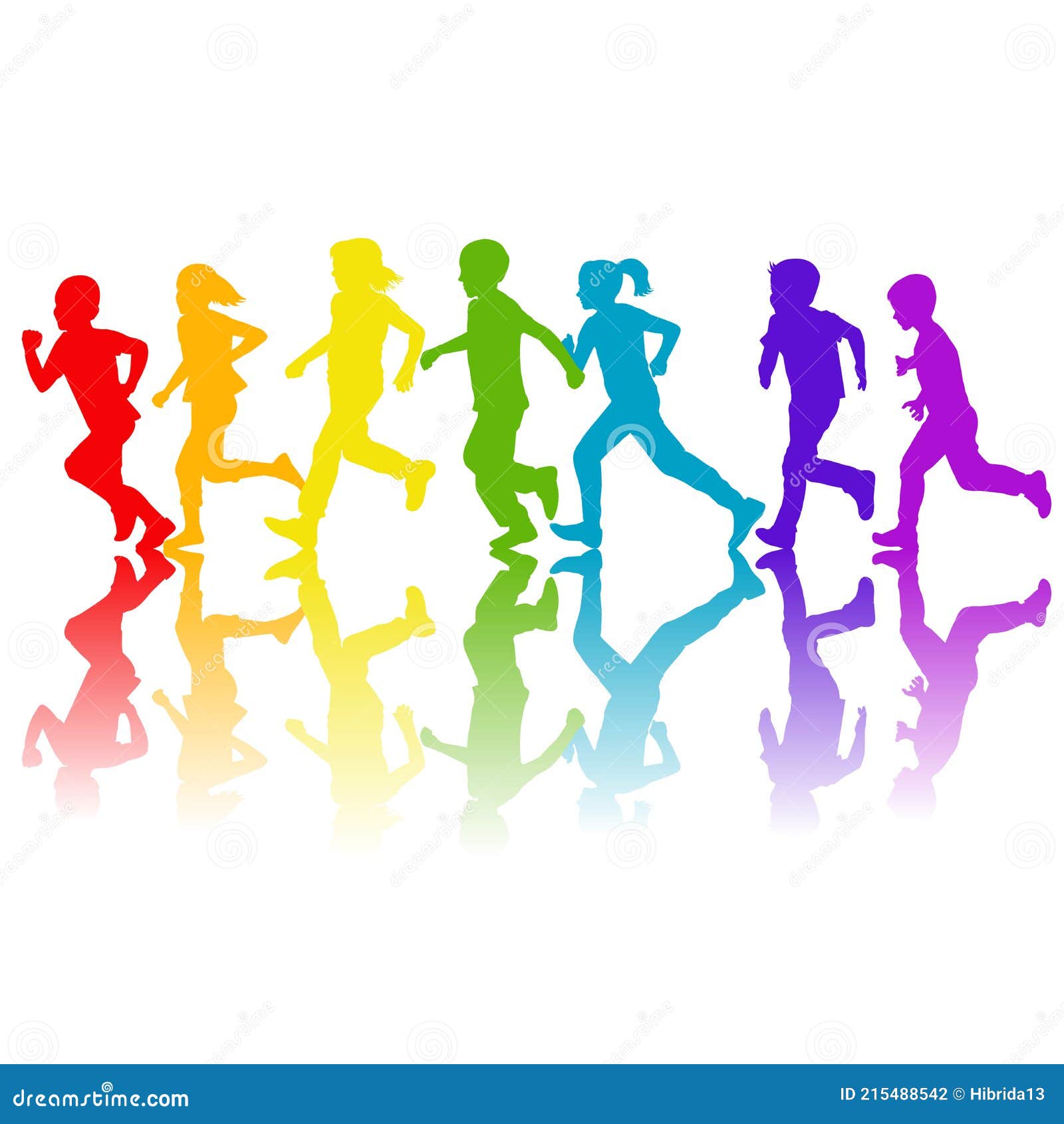 Rainbow Colors Silhouettes of Children Running Stock Vector ...