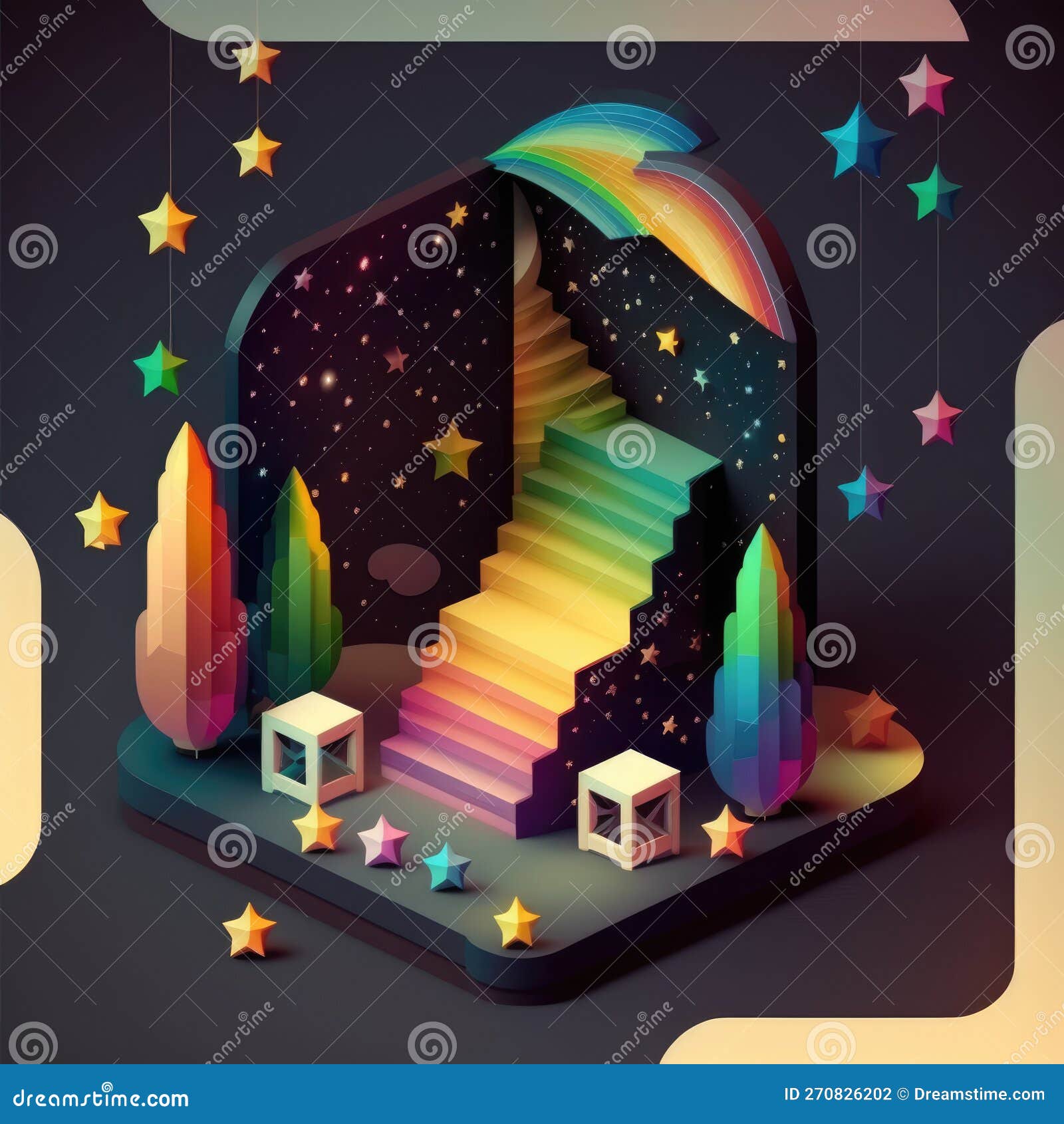Rainbow Colors and Starry Night, Isometric Low Poly View AI Generation ...