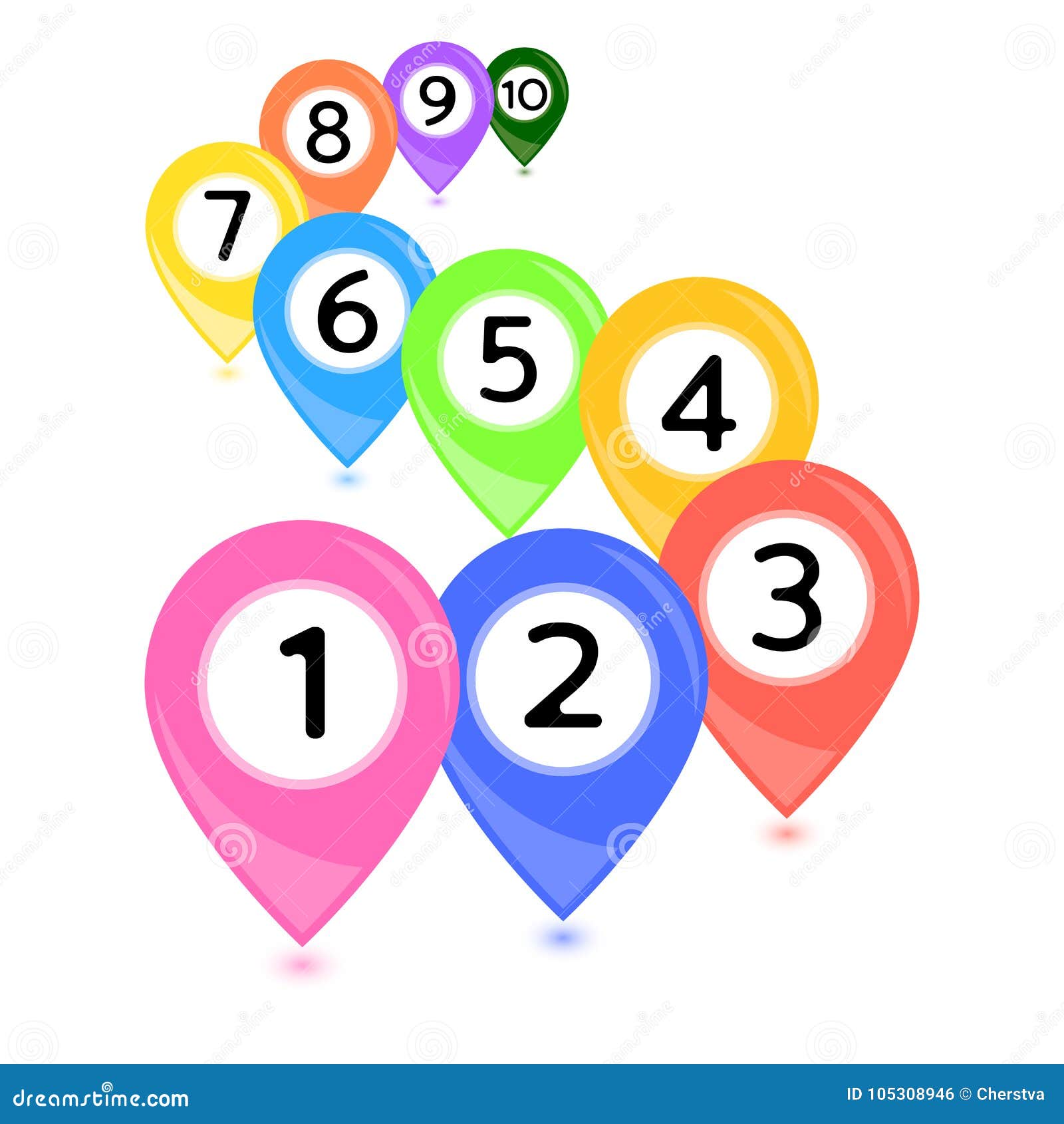 Rainbow Colors Vector Map Point Markers on White. Stock Vector ...