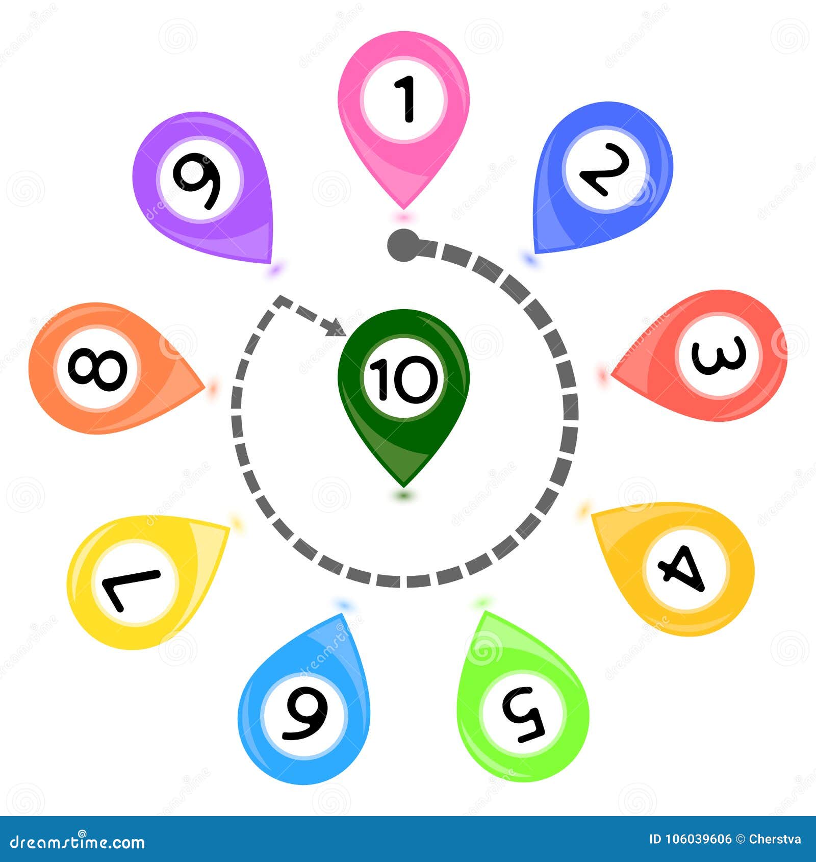 Rainbow Colors Vector Map Point Markers on White. Stock Vector ...