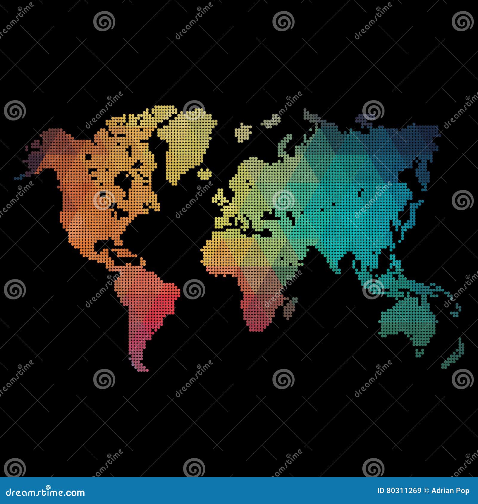 Rainbow Colors World Map Made from Dots Stock Vector - Illustration of ...