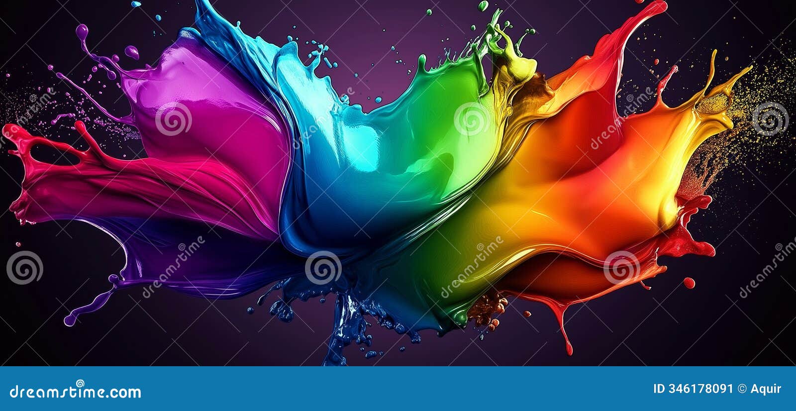 Rainbow Colour Three-dimensional Splashes on a Dark Background. Rainbow ...