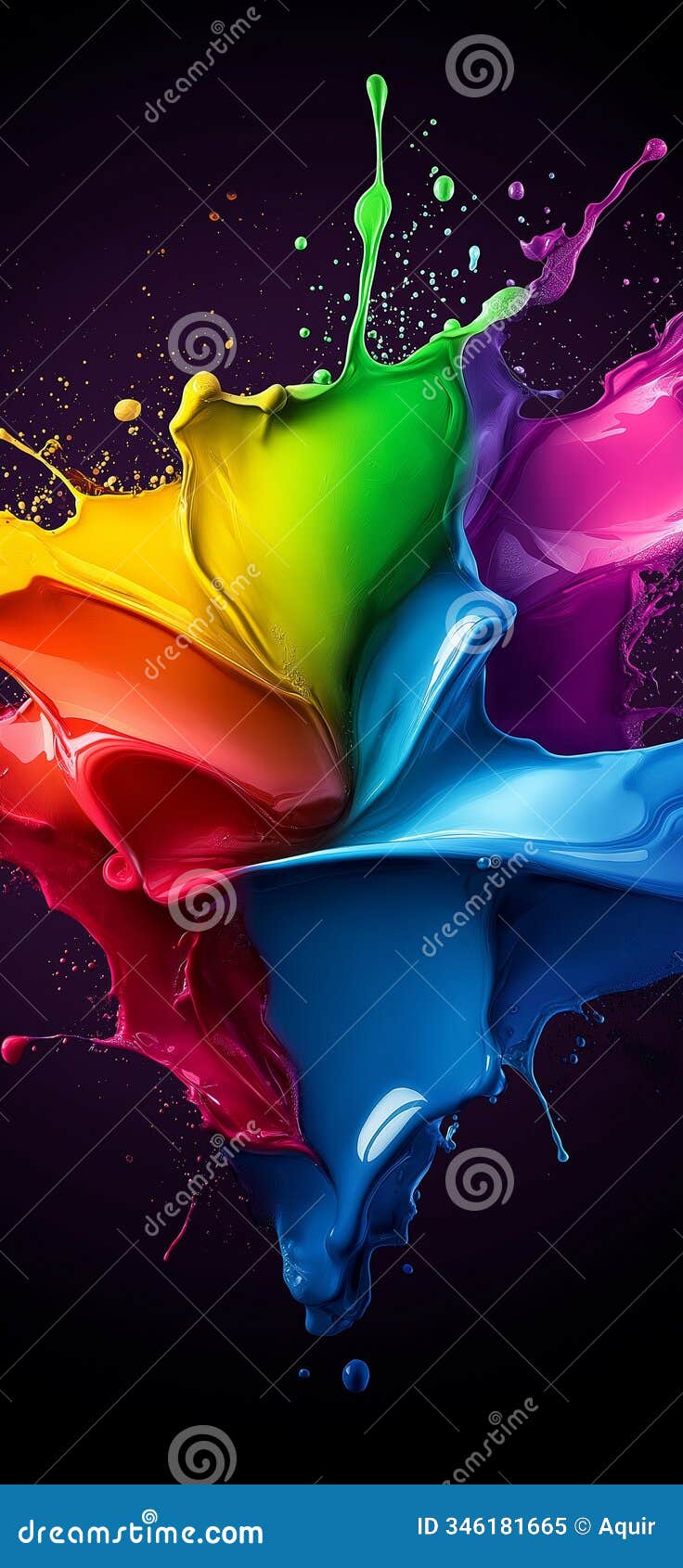 Rainbow Colour Three-dimensional Splashes on a Dark Background. Rainbow ...