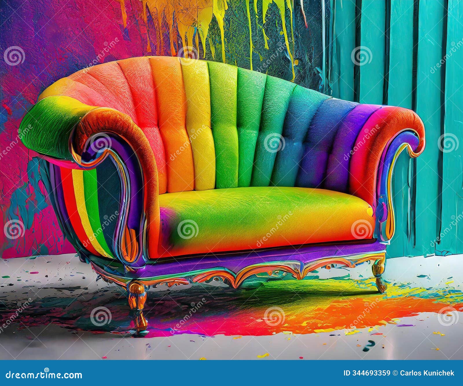 Rainbow Coloured Art Deco Sofa, Visually Stereophonic by the Technique ...