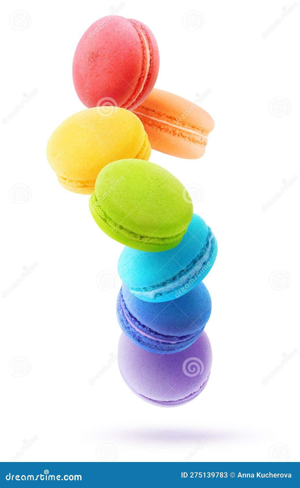 Rainbow Coloured Macaroons Levitation. Vertical Shot Isolated on White ...