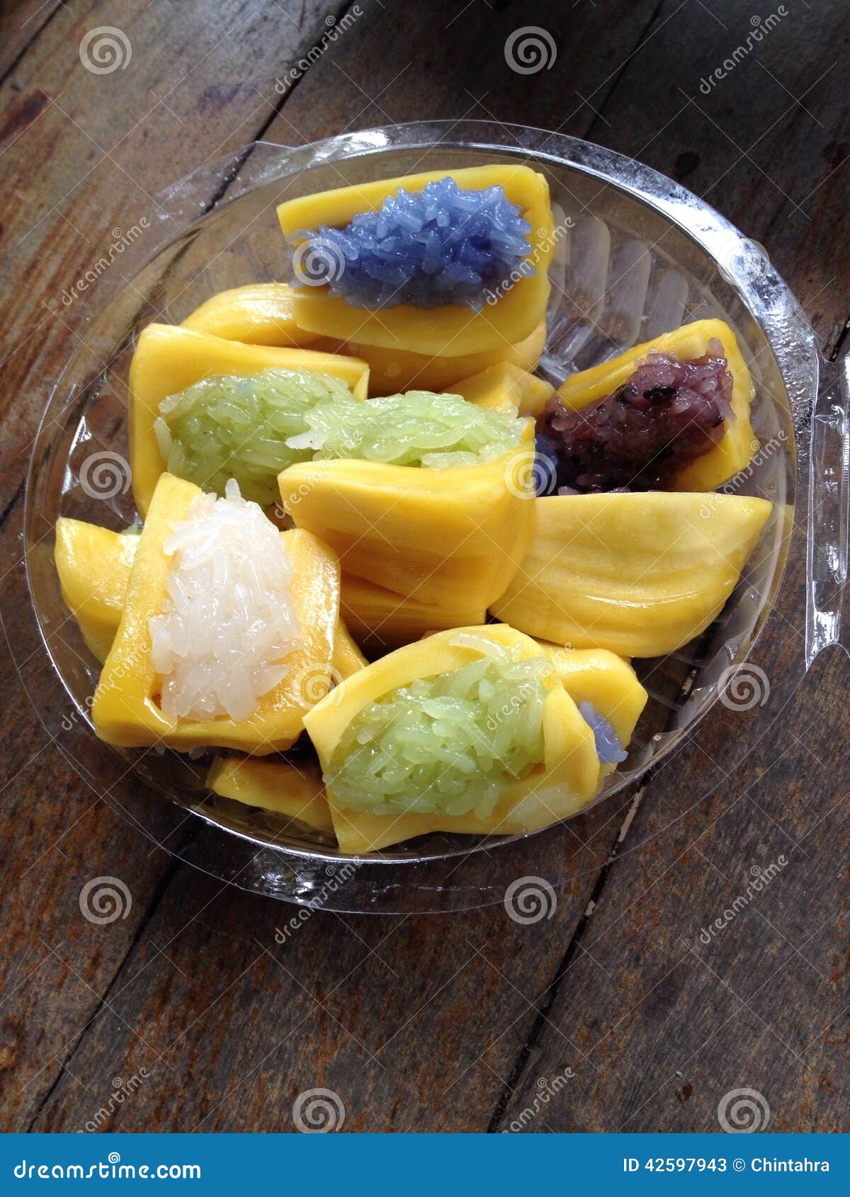 Rainbow Colourful Sticky Rice with Coconut Cream Inside Jack Fruit ...