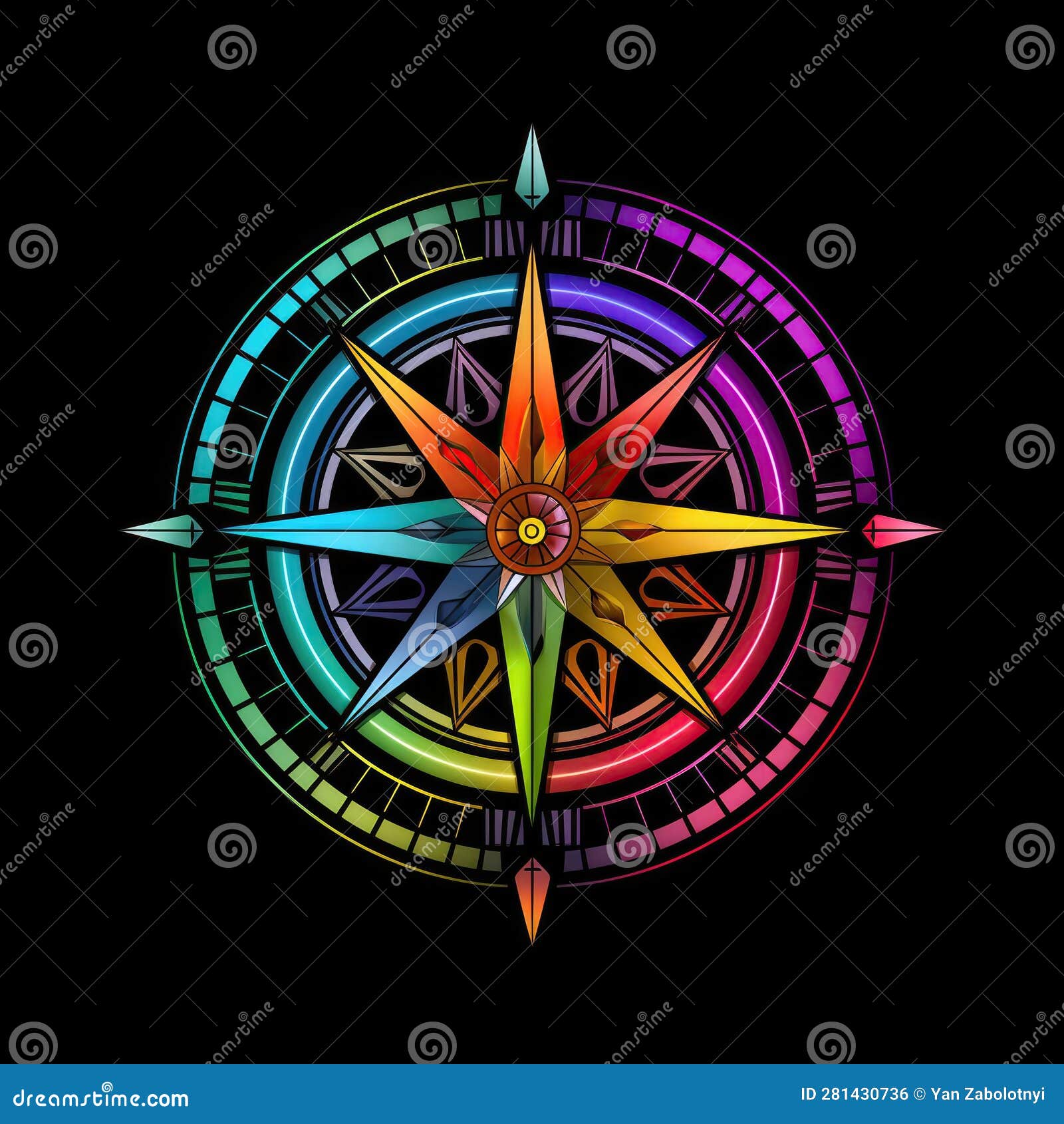 Rainbow Compass Rose a Compass Icon Showcasing a Beautiful Compass ...