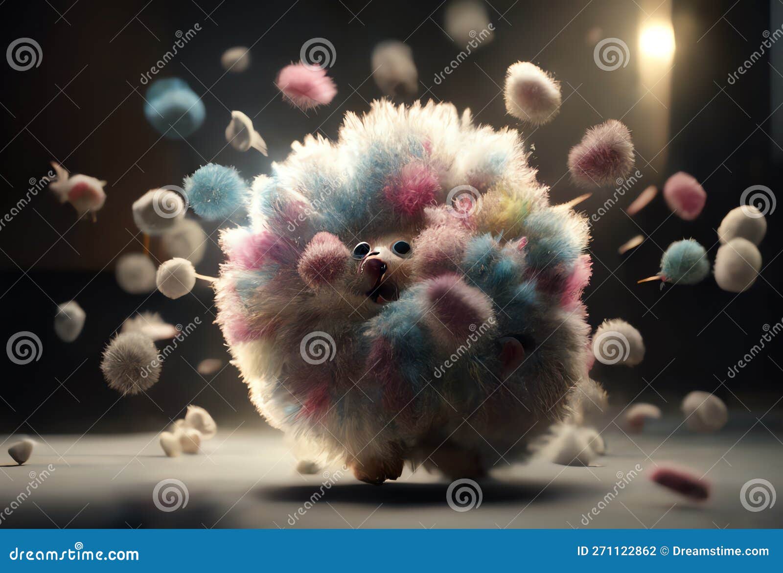 Rainbow Cotton Candy Dog with Explosion of Fluff Stock Illustration ...