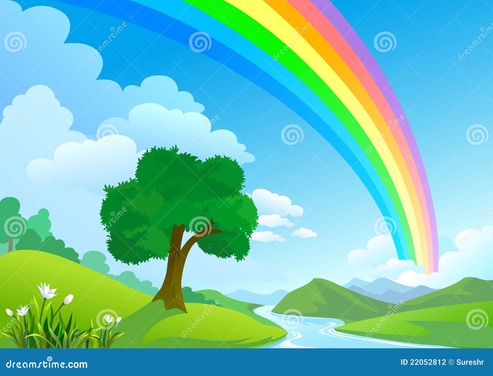 Rainbow Country stock vector. Illustration of grass, hill - 22052812