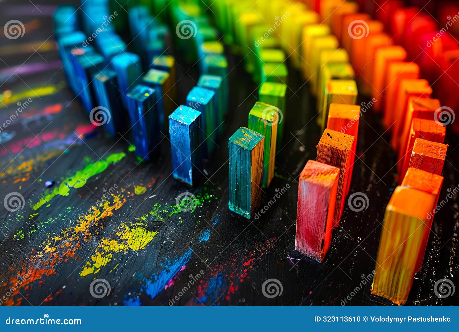 A Rainbow of Crayons on a Black Surface Stock Photo - Image of draw ...