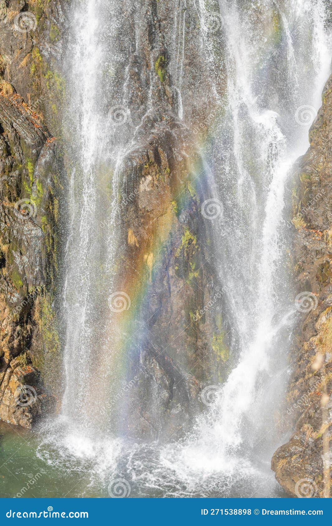 Rainbow Crossing a Waterfall in Spring. Stock Photo - Image of autumn ...
