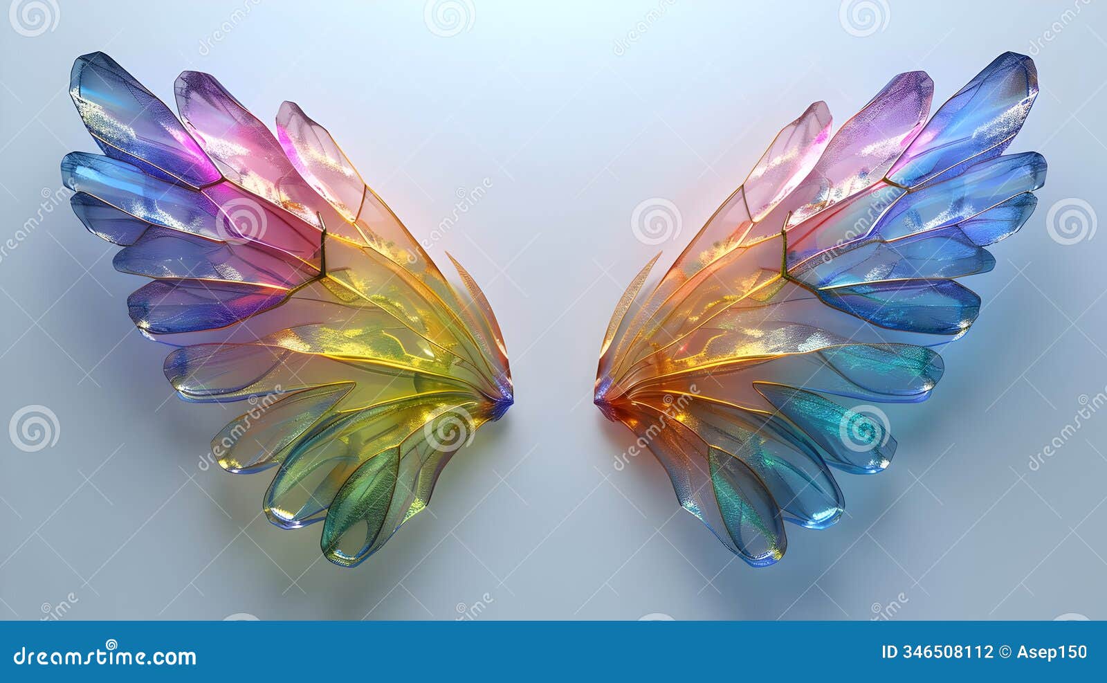 Rainbow Crystal Wings 3D Illustration Stock Illustration - Illustration ...