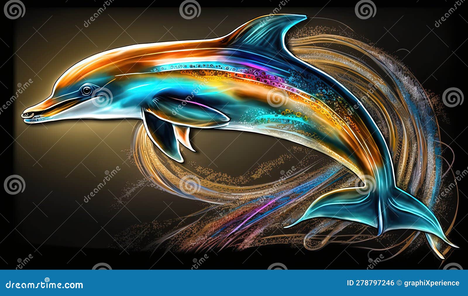 Rainbow Dolphin Splashing in the Ocean Stock Illustration ...