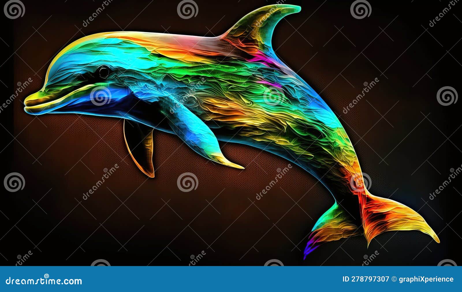 Rainbow Dolphin Splashing in the Ocean Stock Illustration ...