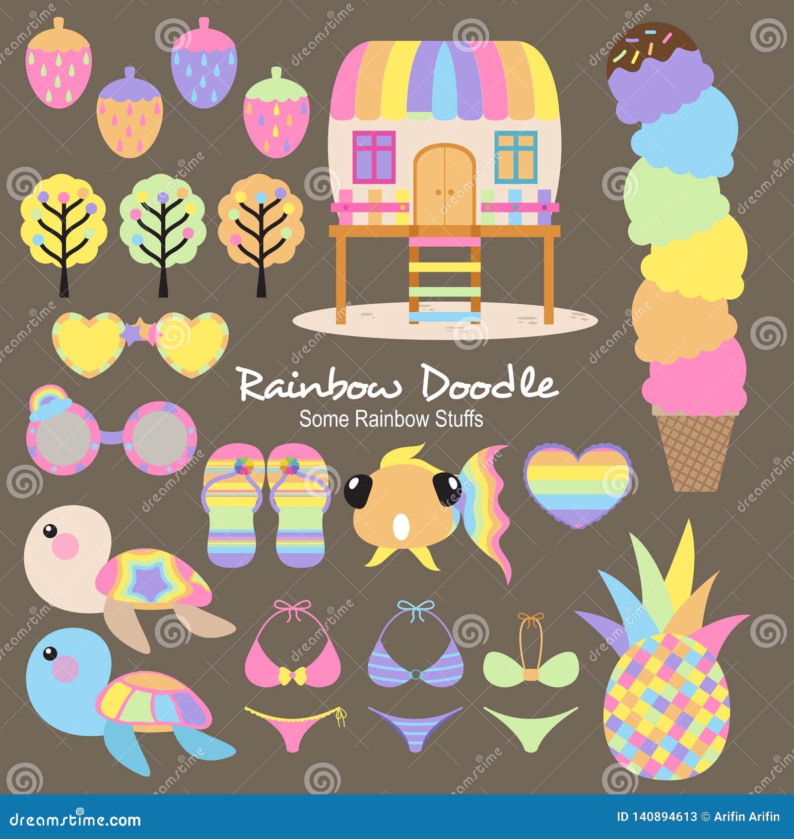 Rainbow Doodle Collection stock vector. Illustration of girl - 140894613