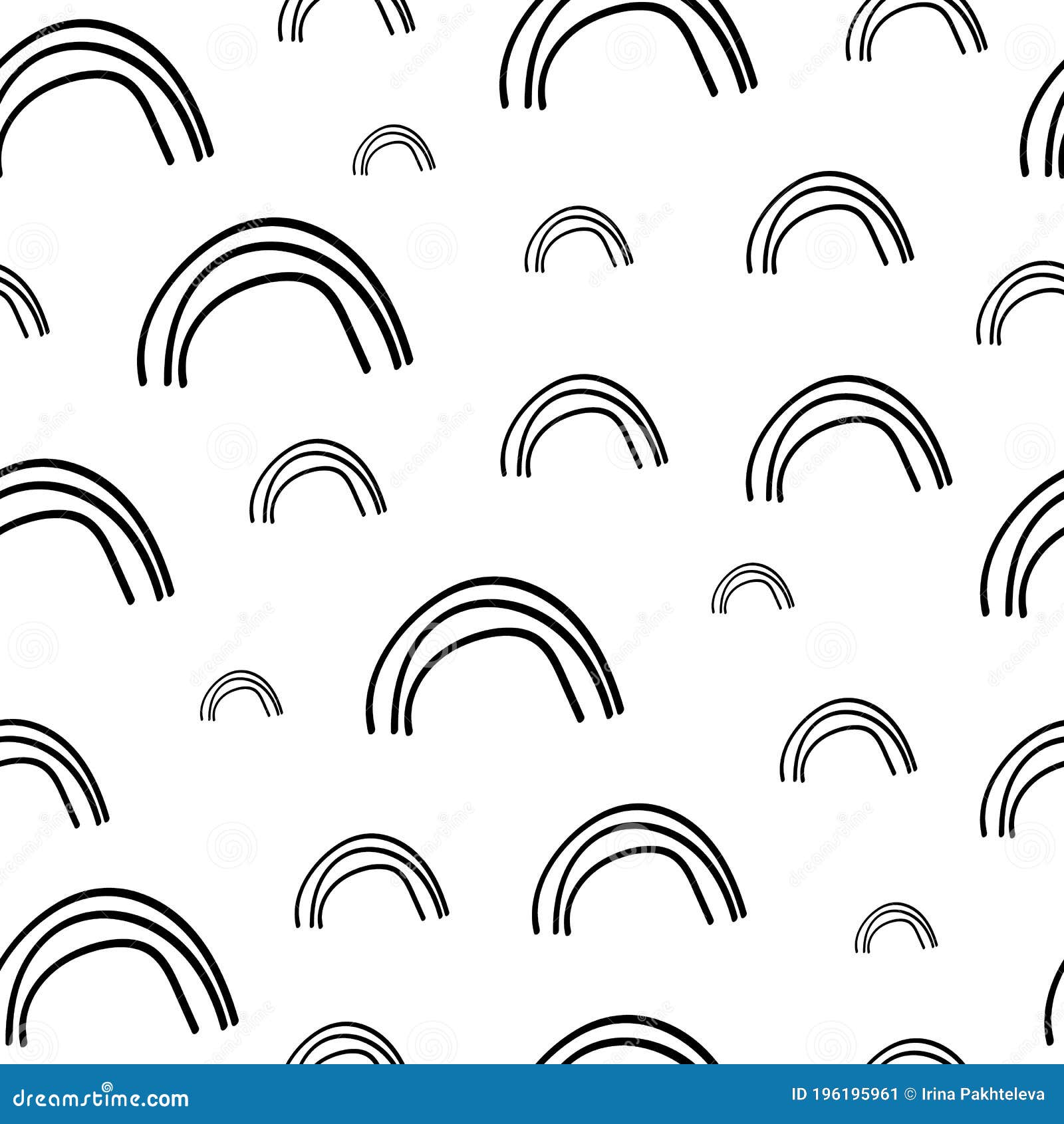 Rainbow Doodle Pattern. Seamless Texture. Monochrom Vector Background ...