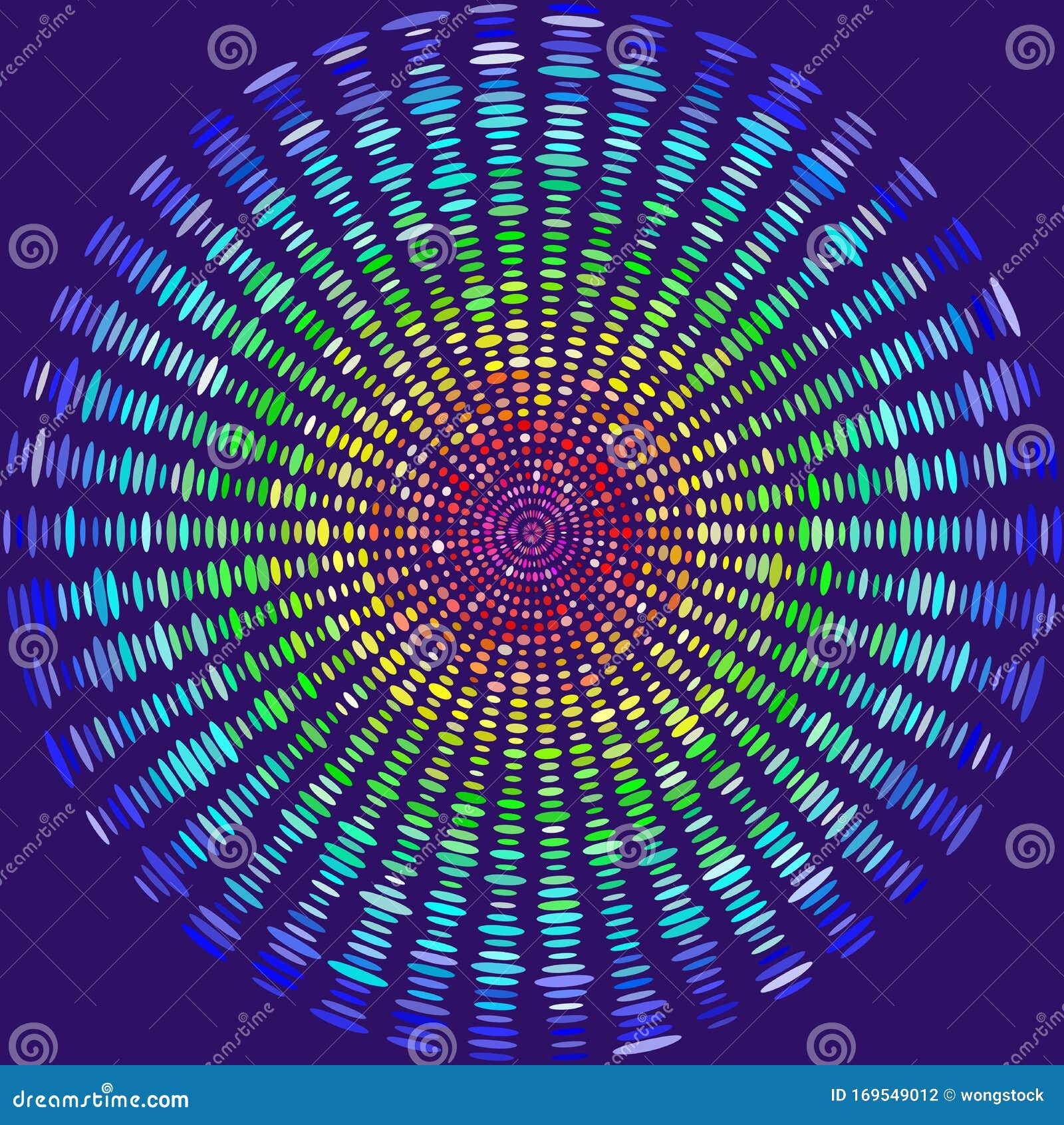 Rainbow Dots In A Random Concentric Circle Pattern Stock Illustration