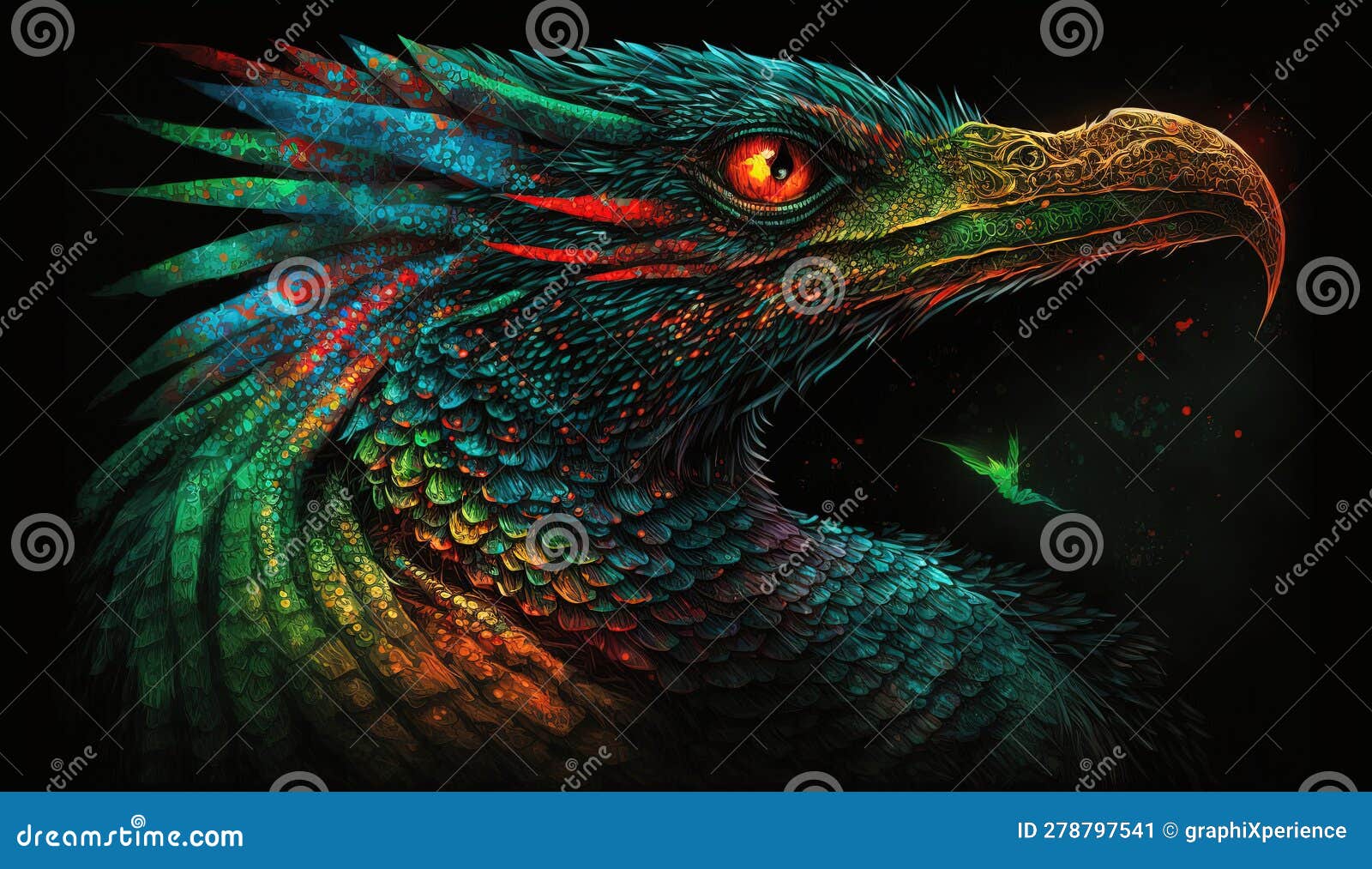 Rainbow Dragon in Flight Artwork Stock Illustration - Illustration of ...