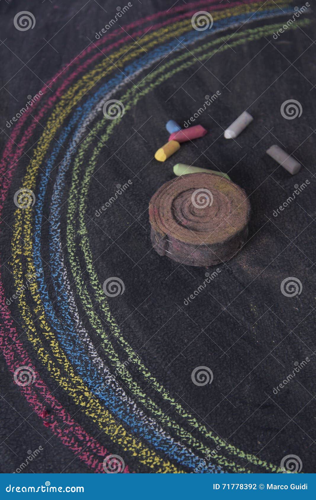 Rainbow drawn with chalk stock photo. Image of lines - 71778392
