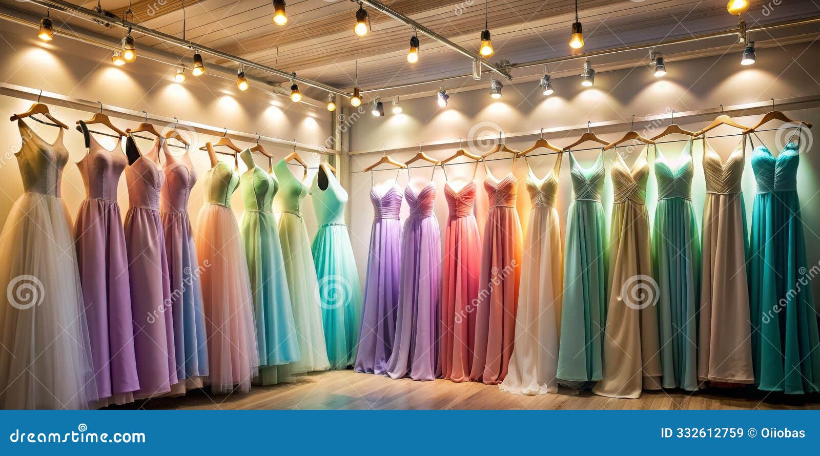 Rainbow of Dresses Under Track Lighting - a Colorful Array of Formal ...
