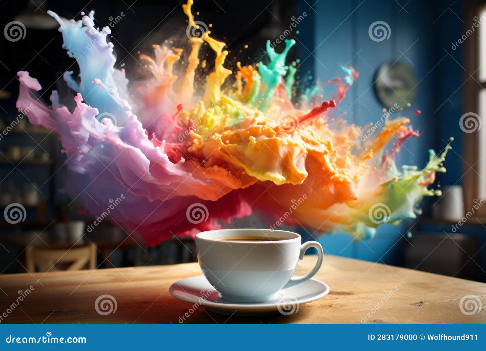 Rainbow Explosion in the Coffee Cup,. AI Generated Stock Illustration ...