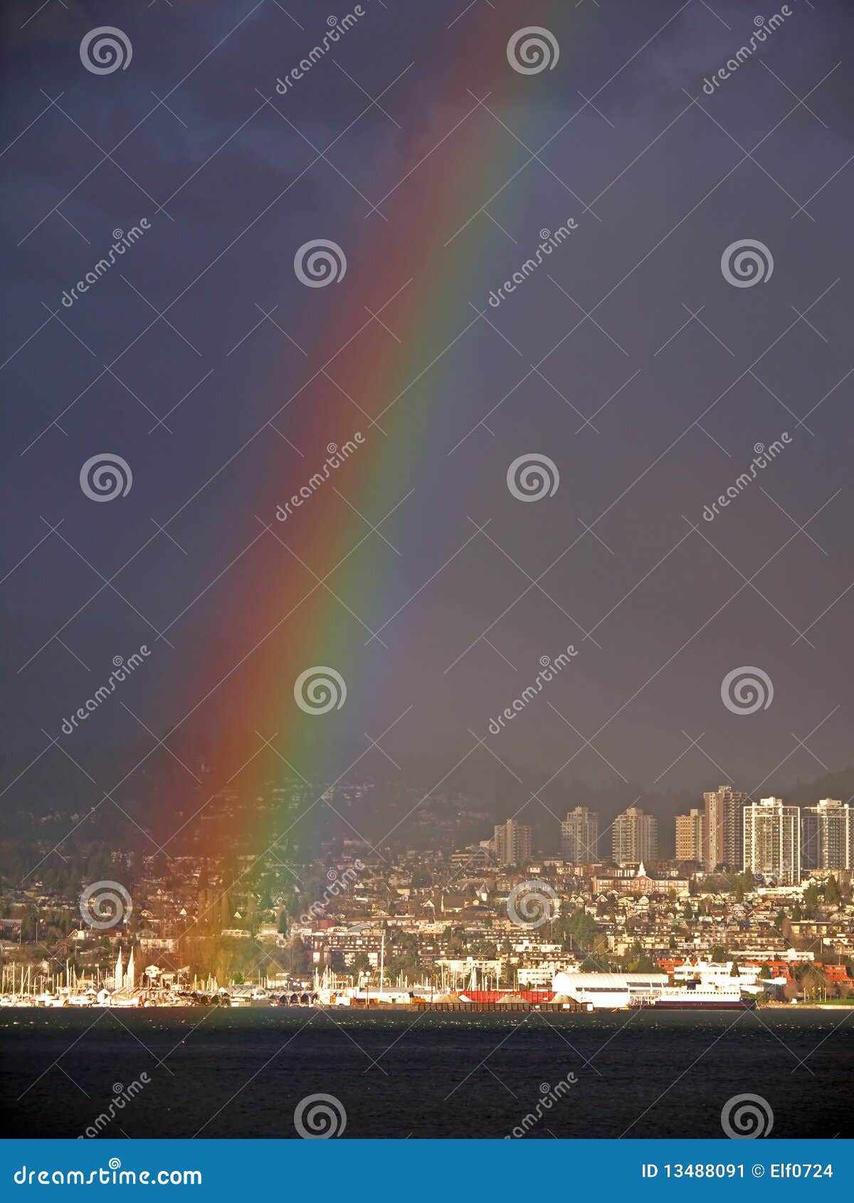 Rainbow Falling in Front of North Vancouver Stock Image - Image of ...