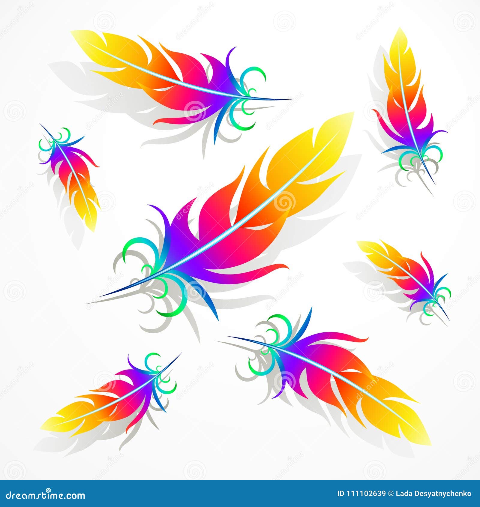 Rainbow Feathers with Shadows on a Light Gray Background Stock Vector ...