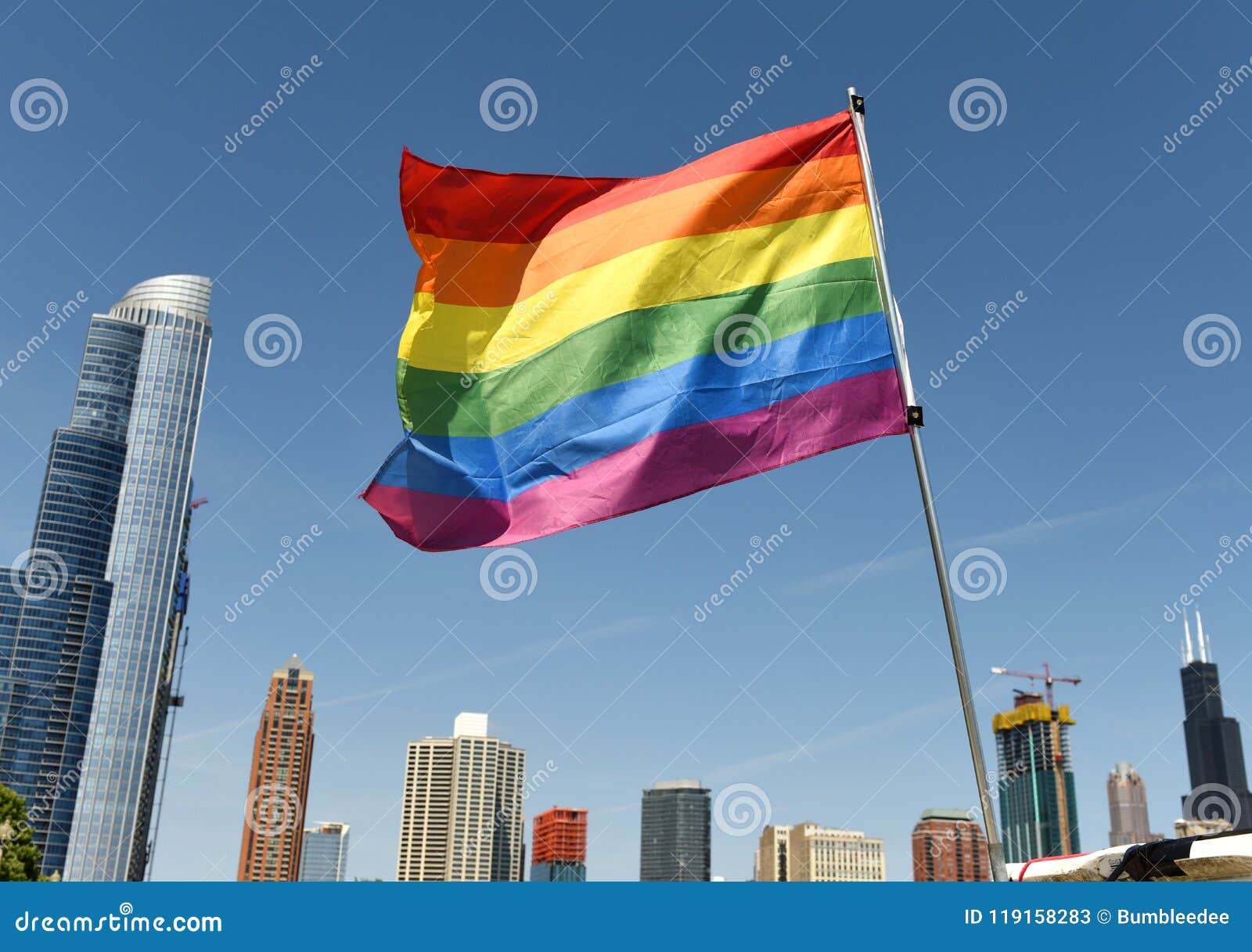A Rainbow Flag with Chicago Cityscape, USA Stock Image - Image of ...