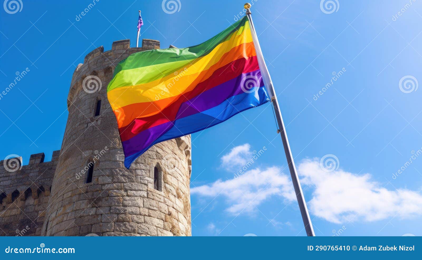 A Rainbow Flag Flying on a Flag Pole Stock Illustration - Illustration ...