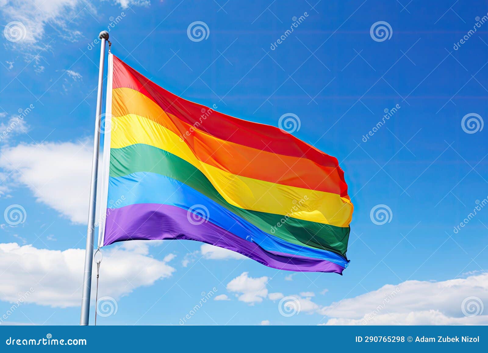A Rainbow Flag Flying on a Pole Stock Illustration - Illustration of ...