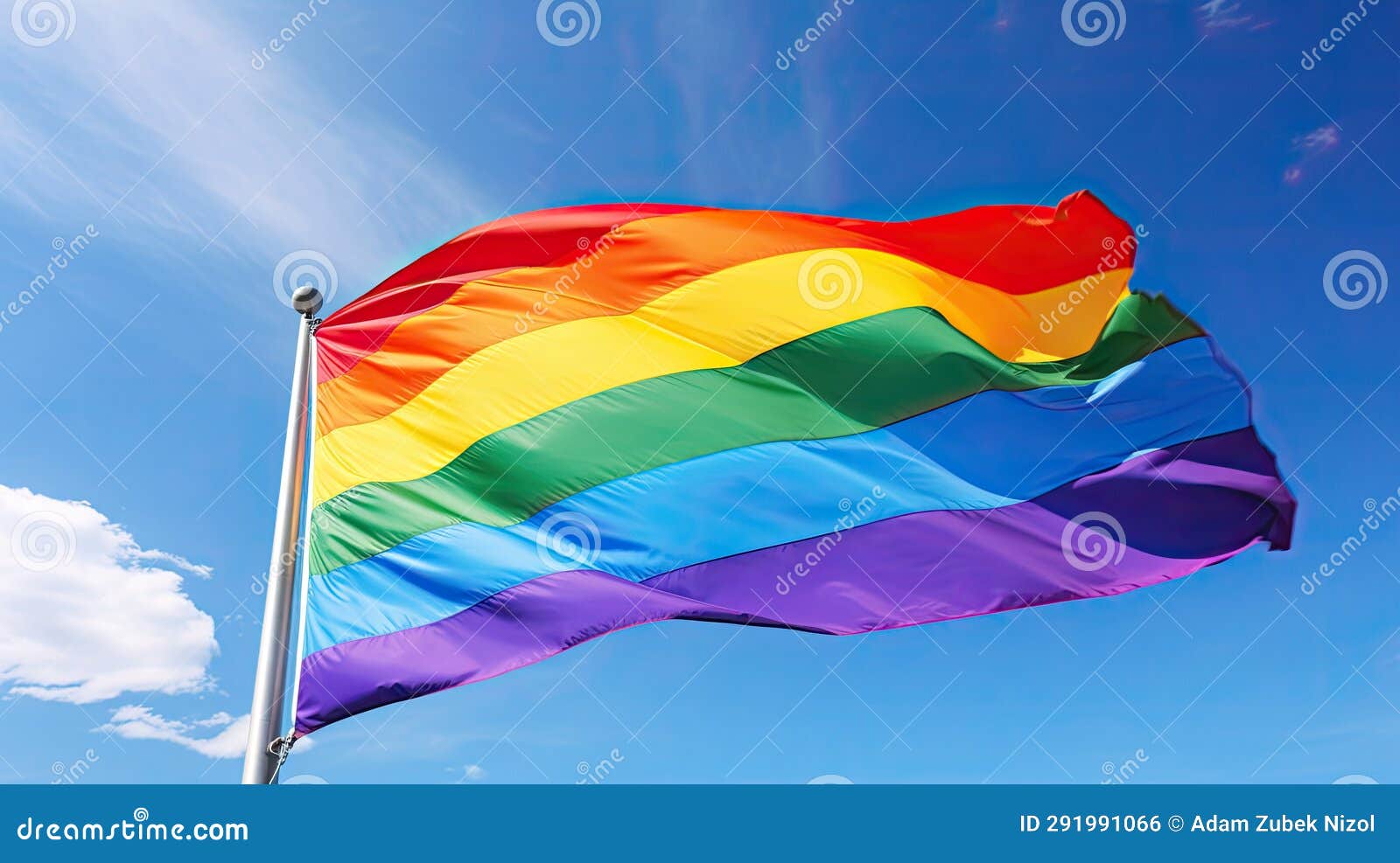 A Rainbow Flag Flying in the Sky Stock Illustration - Illustration of ...