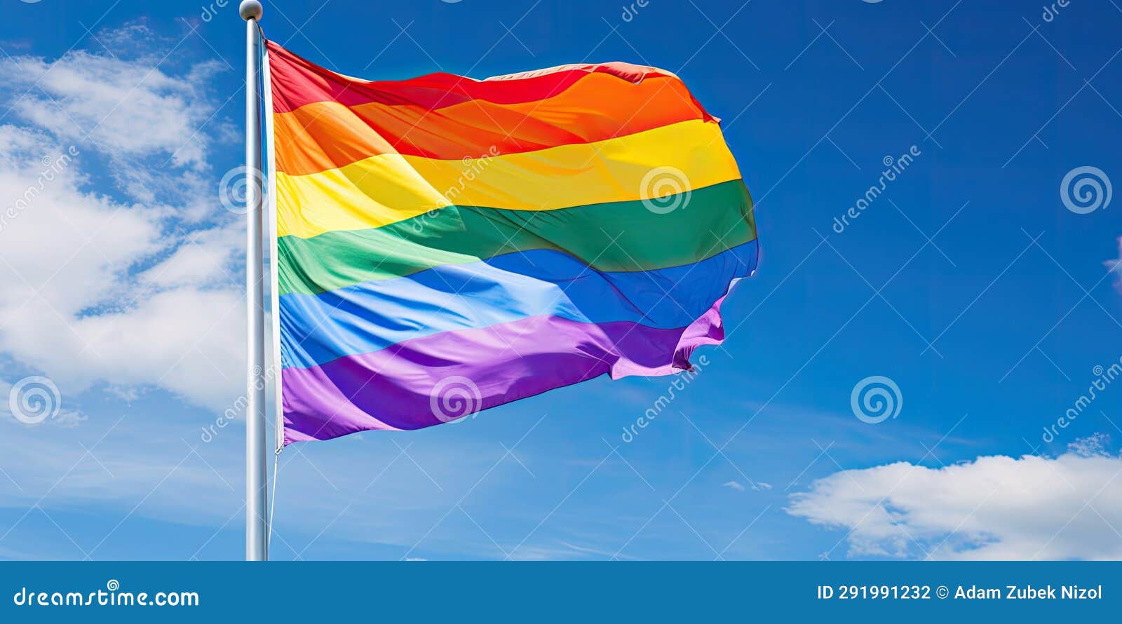 A Rainbow Flag Flying in the Sky Stock Illustration - Illustration of ...