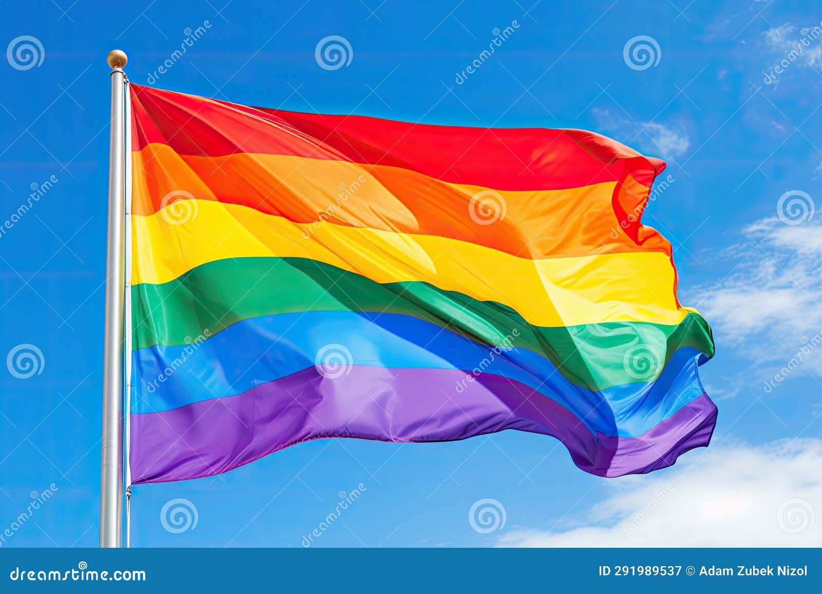 A Rainbow Flag Flying in the Wind Stock Illustration - Illustration of ...