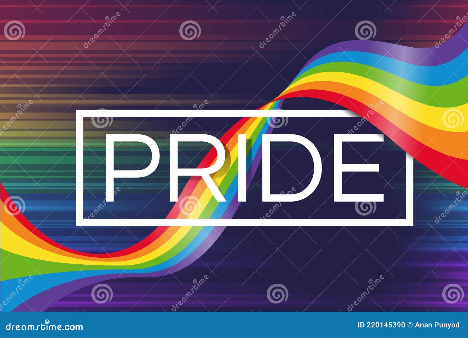 Rainbow Flag Wave Around PRIDE Text Word in White Frame on Abstract ...