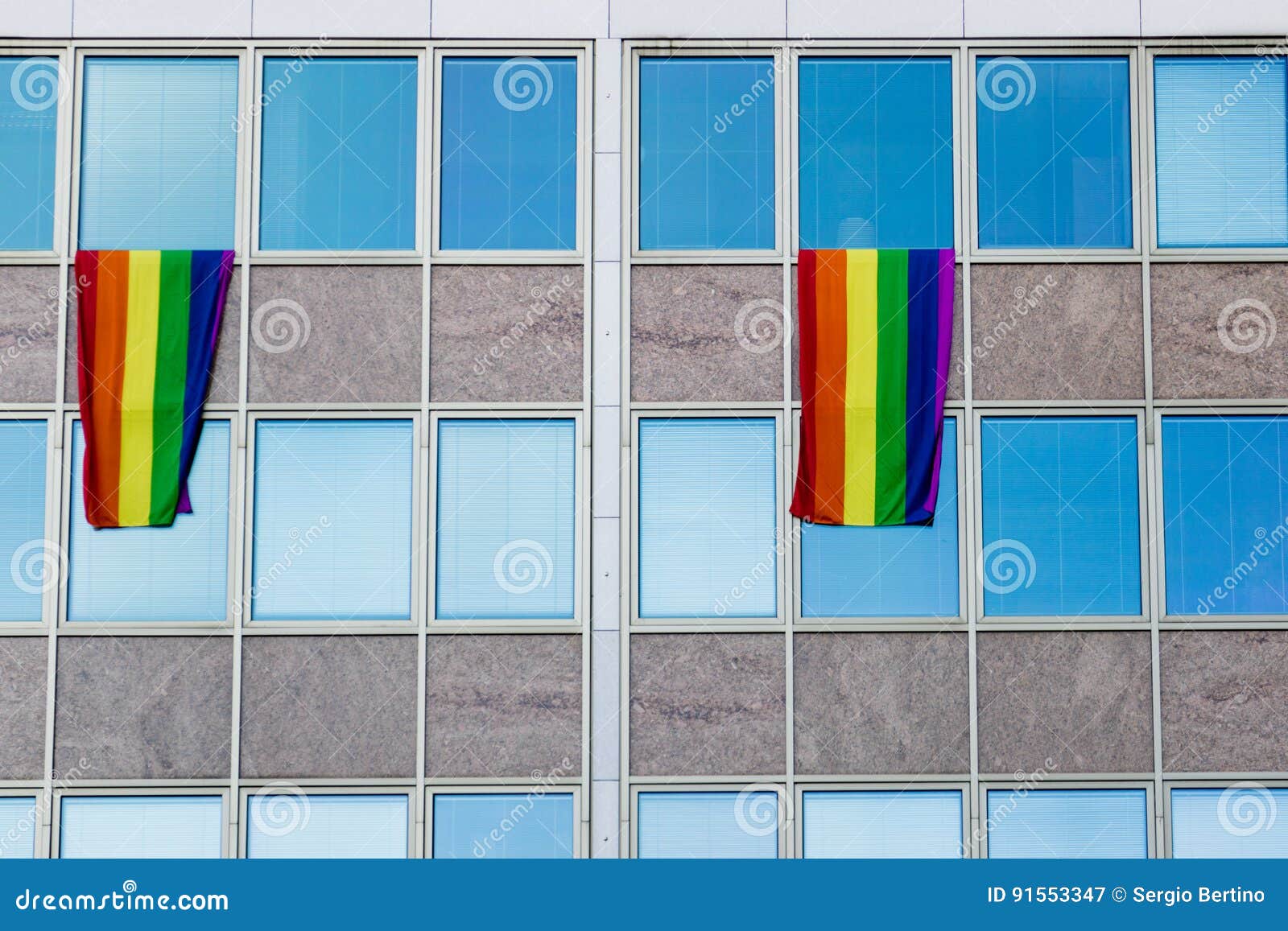 Rainbow Flags Hung from Windows of Office Stock Image - Image of ...