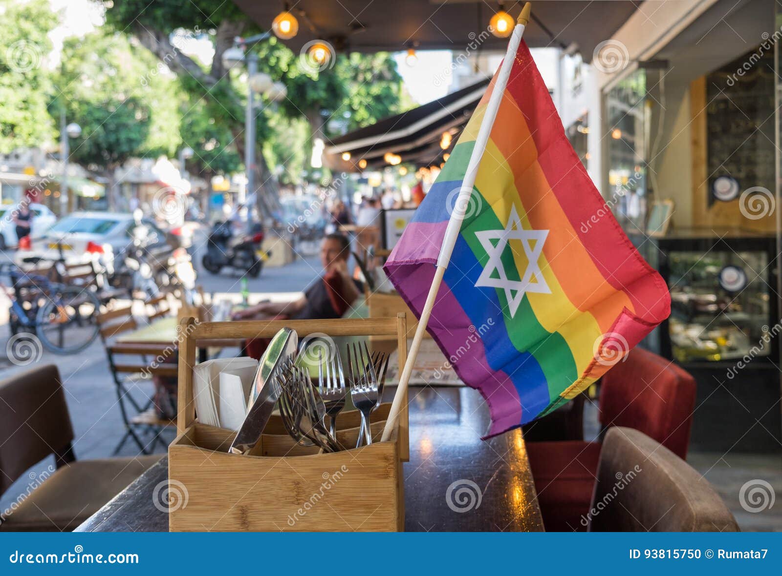 Rainbow Flags with the Jewish Star of David at Undefined Cafe Stock ...