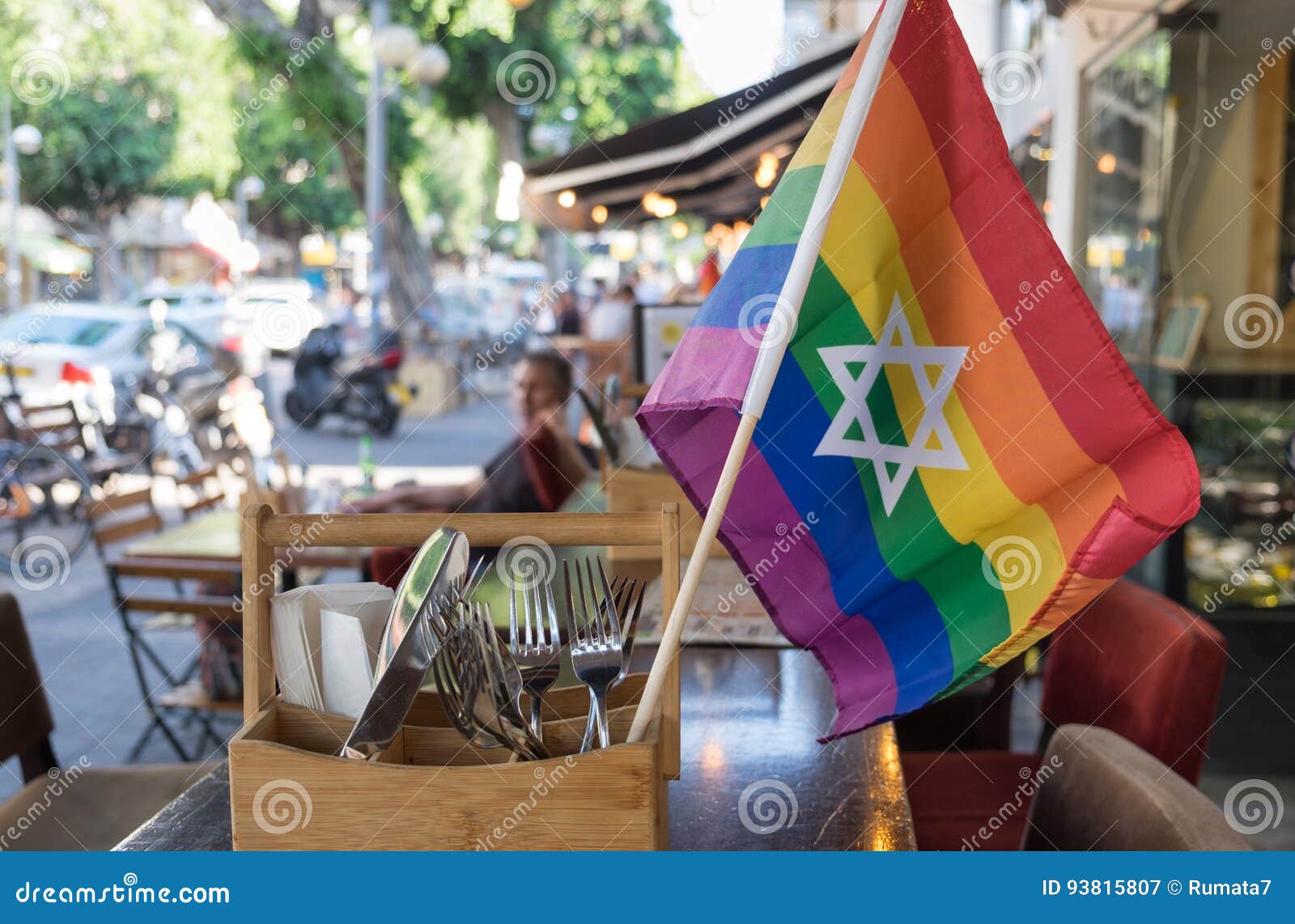Rainbow Flags with the Jewish Star of David at Undefined Cafe Stock ...