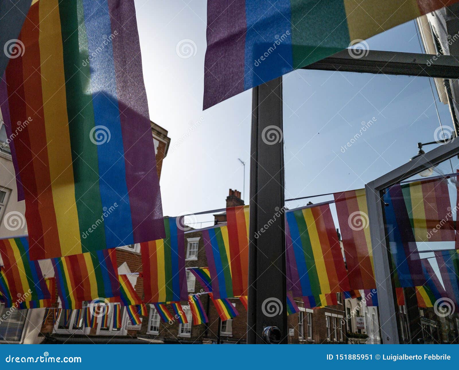 Rainbow flags on a street editorial photo. Image of london - 151885951