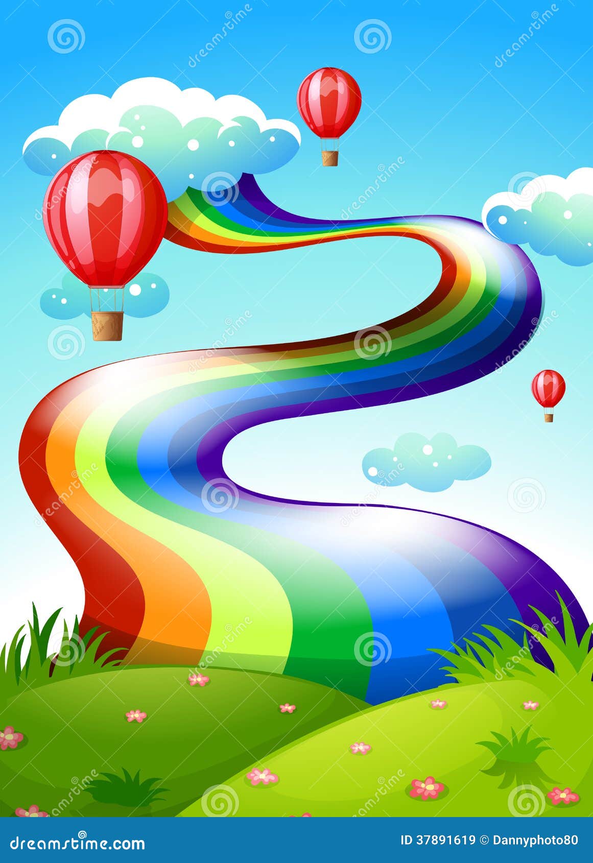 A Rainbow and Floating Balloons in the Sky Stock Illustration ...
